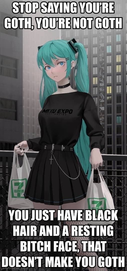 STOP SAYING YOURE GOTH, YOU'RE NOT GOTH YOU JUST HAVE BLACK HAIR AND A ...