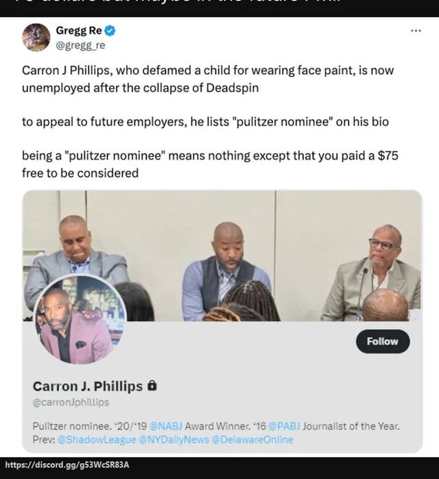 Gregg Re @ @gregg re Carron J Phillips, who defamed a child for wearing ...