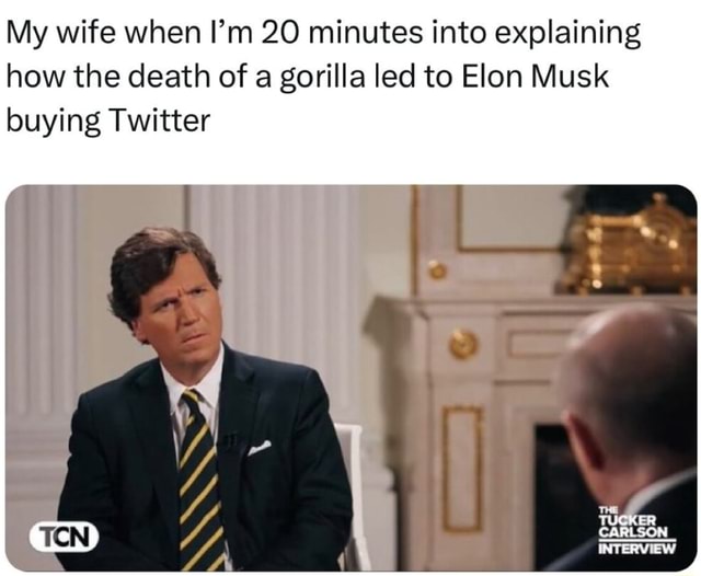 My wife when I'm 20 minutes into explaining how the death of a gorilla ...