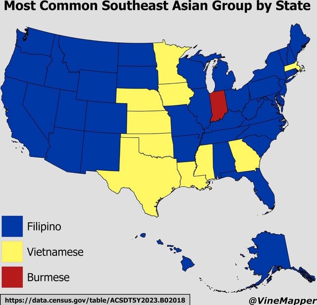 Most Common Southeast Asian Group by State Filipino Vietnamese Burmese ...
