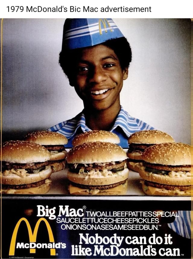 1979 McDonald's Bic Mac advertisement Big Mac TWOALLBEEFPATTIESSPECI ...