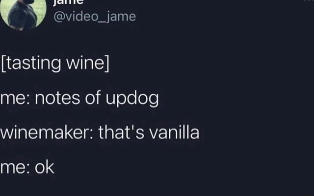 [tasting wine] me: notes of updog winemaker: that's vanilla me: ok - iFunny