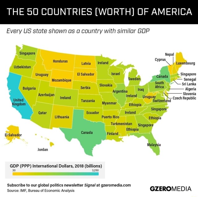 THE 50 COUNTRIES (WORTH) OF AMERICA Every US state shown as a country ...
