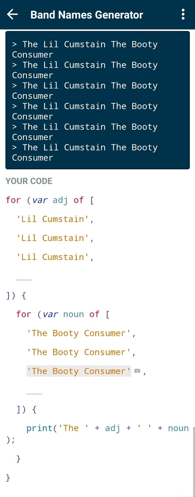 Band Names Generator The Lil Cumstain The Booty Consumer The Lil ...