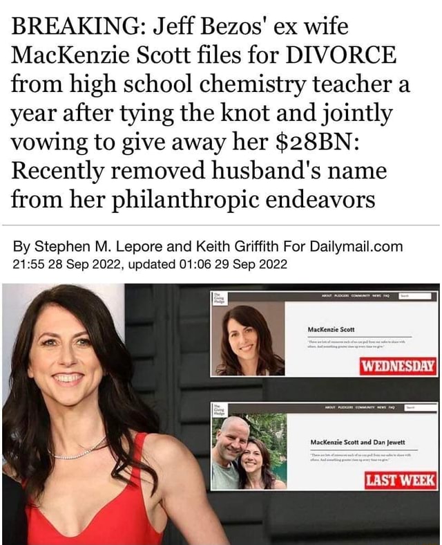 BREAKING: Jeff Bezos' ex wife MacKenzie Scott files for DIVORCE from high school chemistry ...