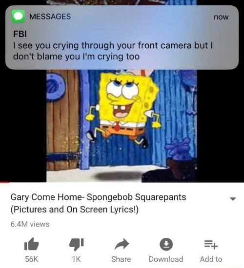 FBI Isee you crying through your front camera butl don't blame you I'm ...