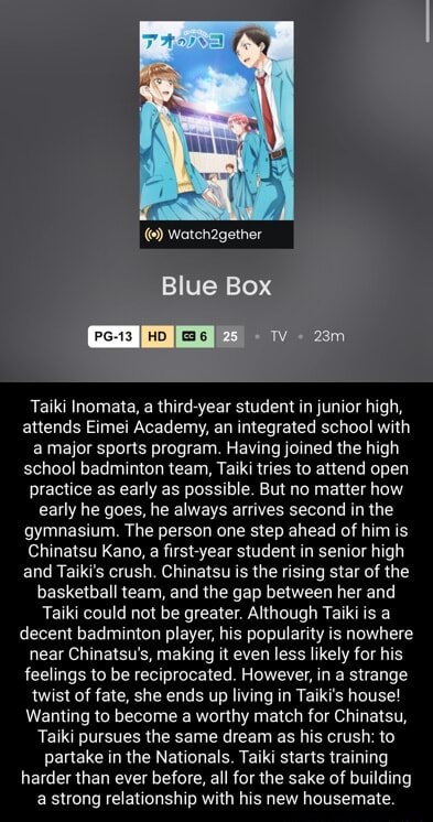 Wateh2gether Blue Box Ho vm Taiki Inomata, a year student in junior ...