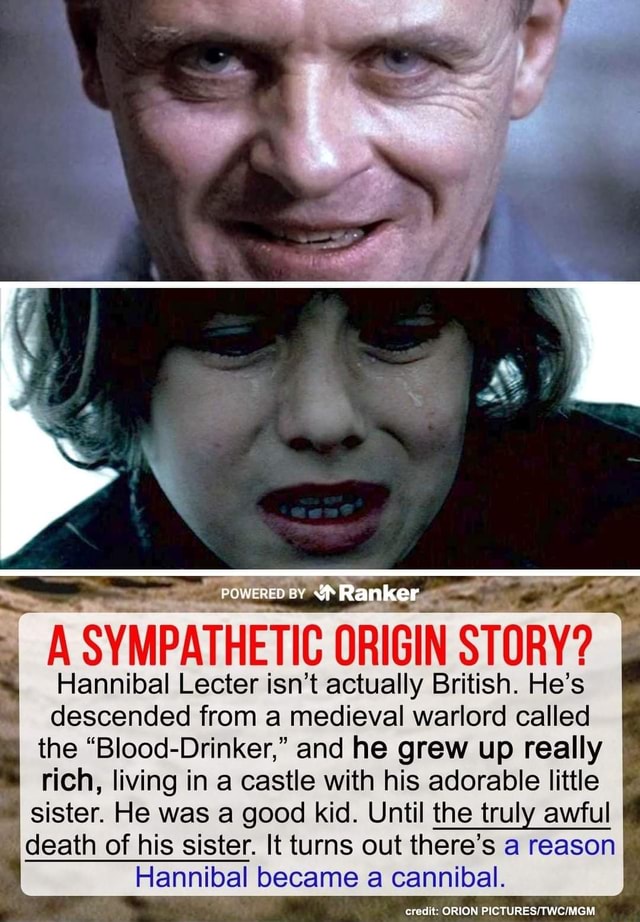 Ranker A SYMPATHETIC ORIGIN STORY? Hannibal Lecter isn't actually ...