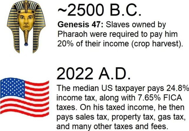 ~2500 B.C. Genesis 47: Slaves owned by Pharaoh were required to pay him ...