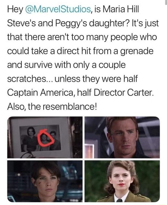 Hey @MarvelStudios, is Maria Hill Steve's and Peggy's daughter? It ...