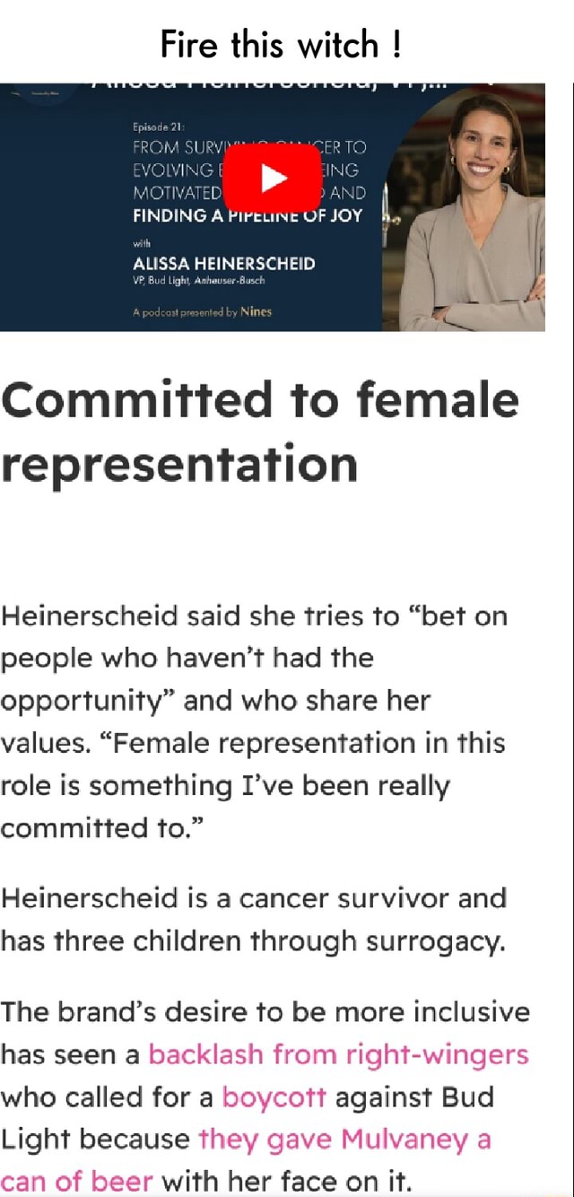 Fire this witch ! DDING JOY ALISSA Committed to female representation ...