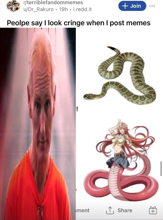 Mm /terriblefandommemes Join i.redd.it Peolpe say look cringe when I ...