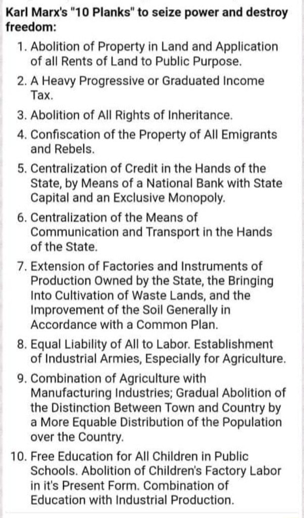Karl Marx's "10 Planks" to seize power and destroy freedom: 1 ...