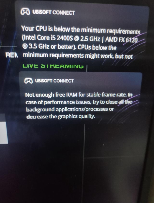 UBISOFT Your CPU is below the minimum (intel Core iS 2400S @ 25 GH I ...