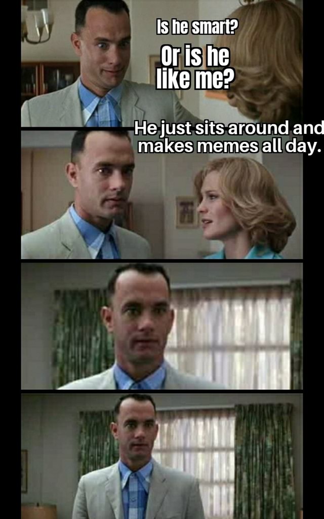 Is he smart? Oris he like me? He just sits around and makes memes all ...
