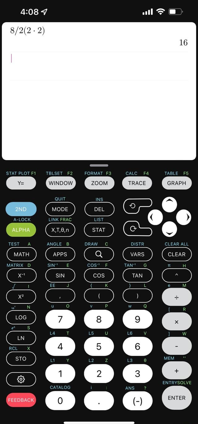 7 2) 16 STAT PLOT TBLSET FORMAT CALC TABLE Y= WINDOW ZOOM TRACE GRAPH ...