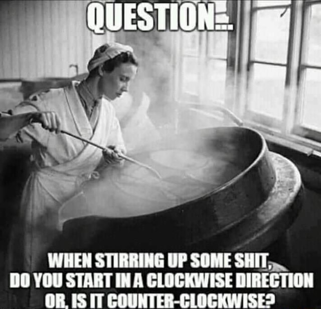 WHEN STIRRING UP SOME SHIT, DO YOU START IN A CLOCKWISE DIRECTION - iFunny