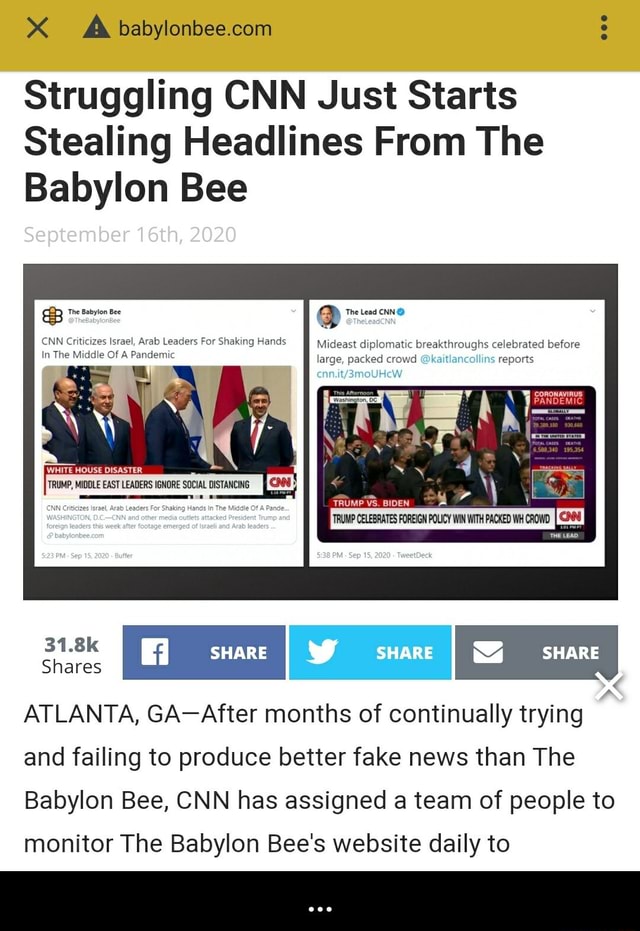 XX A Struggling CNN Just Starts Stealing Headlines From The Babylon Bee ...
