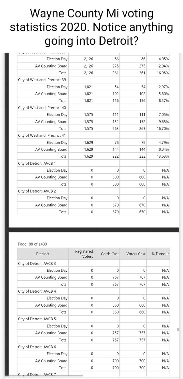 Wayne County Mi voting statistics 2020. Notice anything going into ...