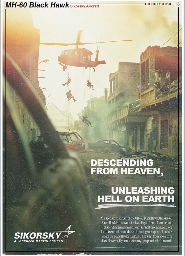 MH-60 Black Hawk Sikorsky Aircraft FLIGHTPOSTERSTORE I I DESCENDING FROM HEAVEN, UNLEASHING HELL ...
