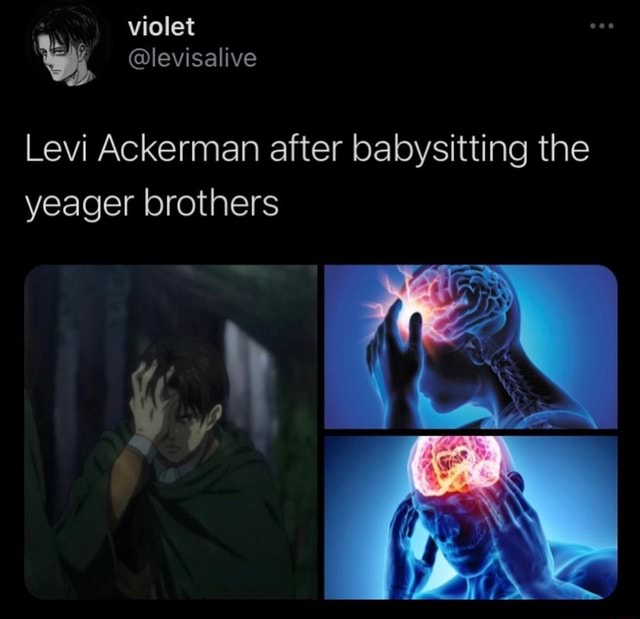 Violet Levi Ackerman after babysitting the yeager brothers - iFunny
