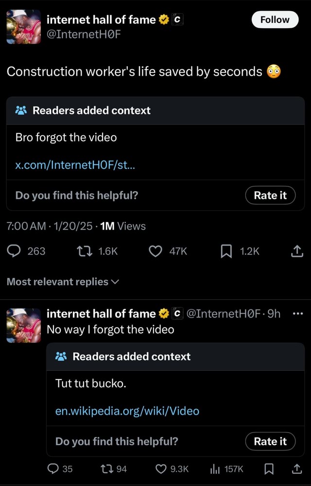 Any, internet hall of fame Follow Construction worker's life saved by ...