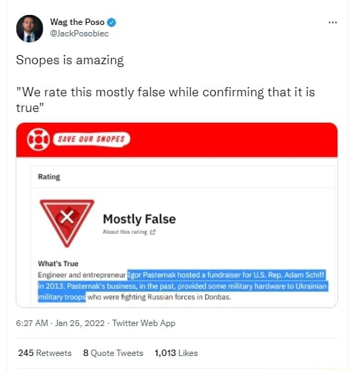 Snopes is amazing "We rate this mostly false while confirming that it ...