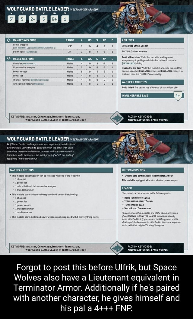 WOLF GUARD BATTLE LEADER Lo ' RANGED WEAPONS IN TERMINATOR ARMOUR CORE ...