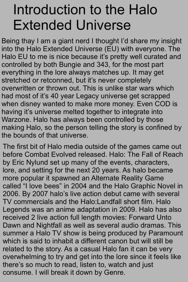 Introduction to the Halo Extended Universe Being thay I am a giant nerd ...