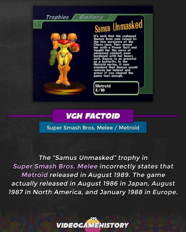 VGH FACTOID Super Smash Bros. Melee Metroid The "Samus Unmasked" trophy ...