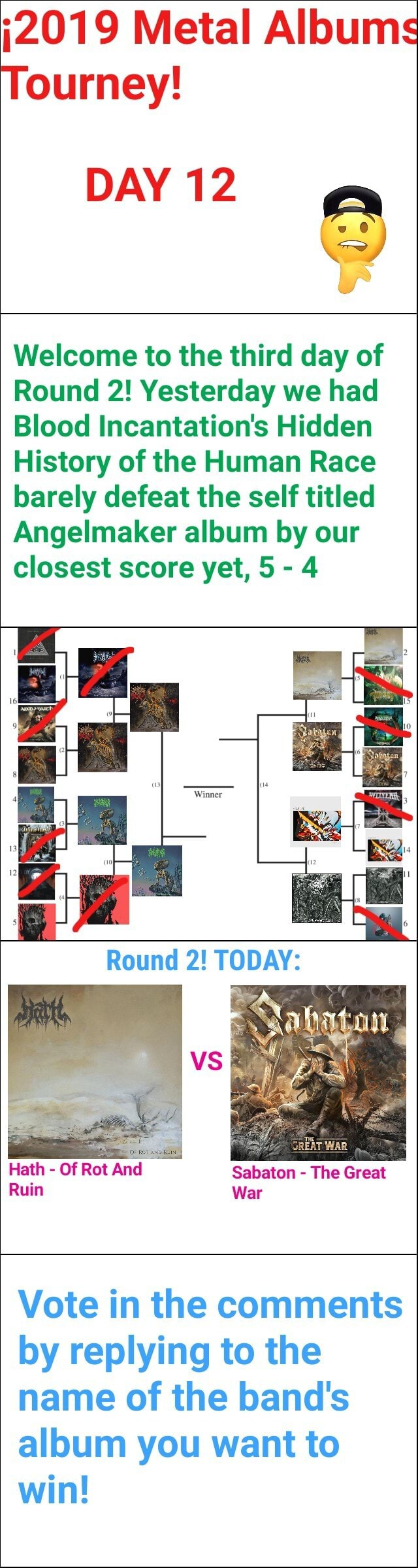 ¡2019 Metal Albums Tourney! DAY 12 Welcome to the third day of Round 2 ...