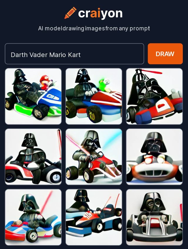 Cr yon Al modeldrawingimagesfrom any prompt Darth Vader Mario Kart DRAW ...