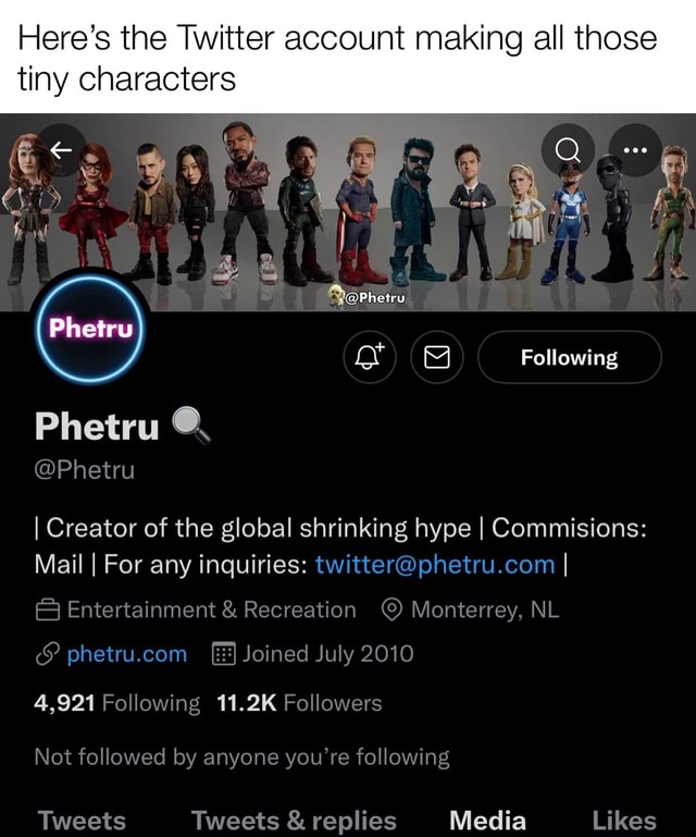 Here's the Twitter account making all those tiny characters Following ...