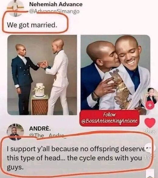 _ Nehemiah Advance We got married I support y'all because no offspring deserve" this type of ...