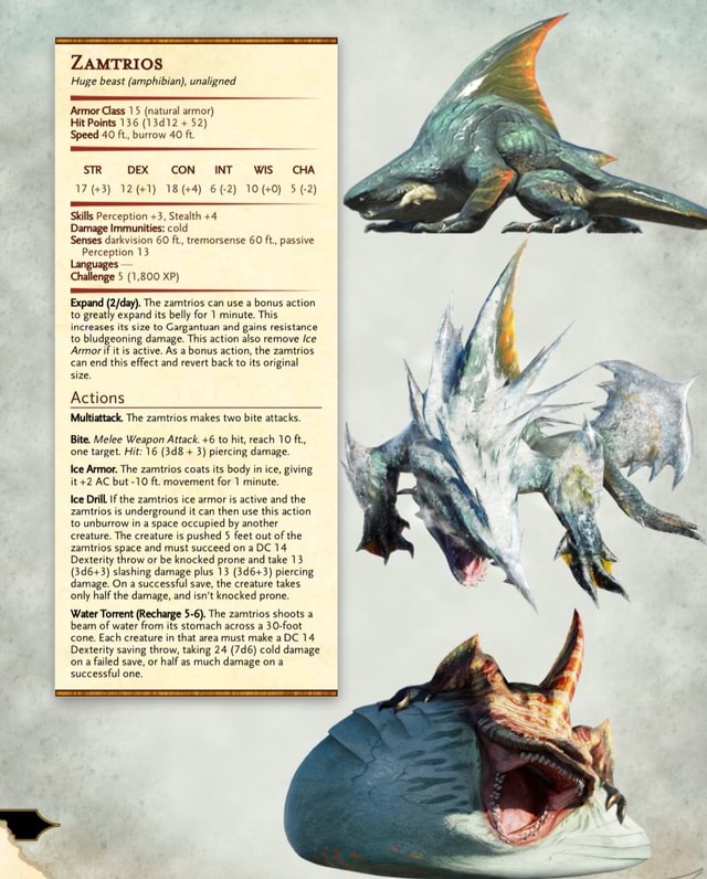 ZAMTRIOS Huge beast (amphibian), unaligned Armor Class 15 (natural ...