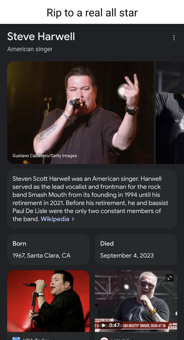 Rip to a real all star Steve Harwell American singer Images Steven ...