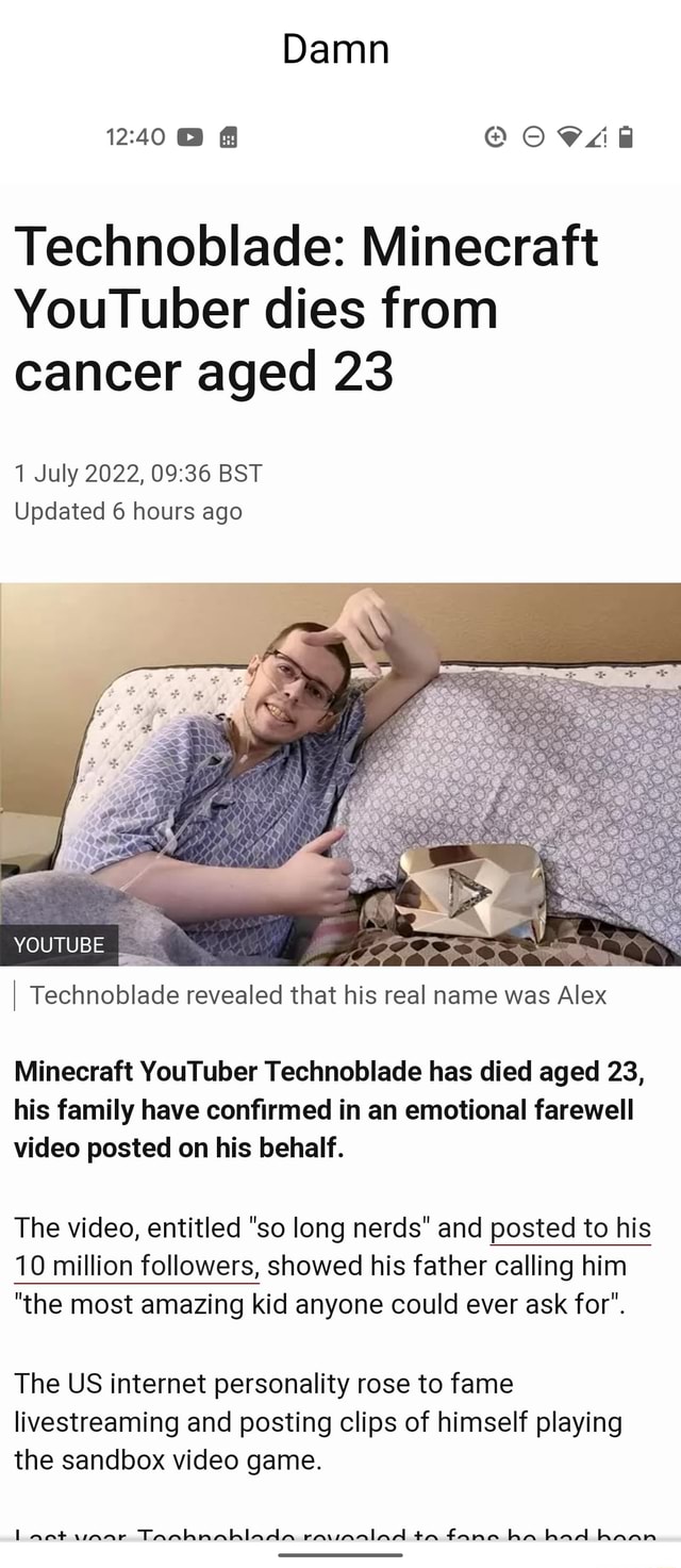 Damn VA Technoblade: Minecraft YouTuber dies from cancer aged 23 1 July ...