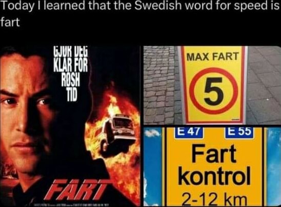 Today I learned that the Swedish word for speed is fart I - iFunny