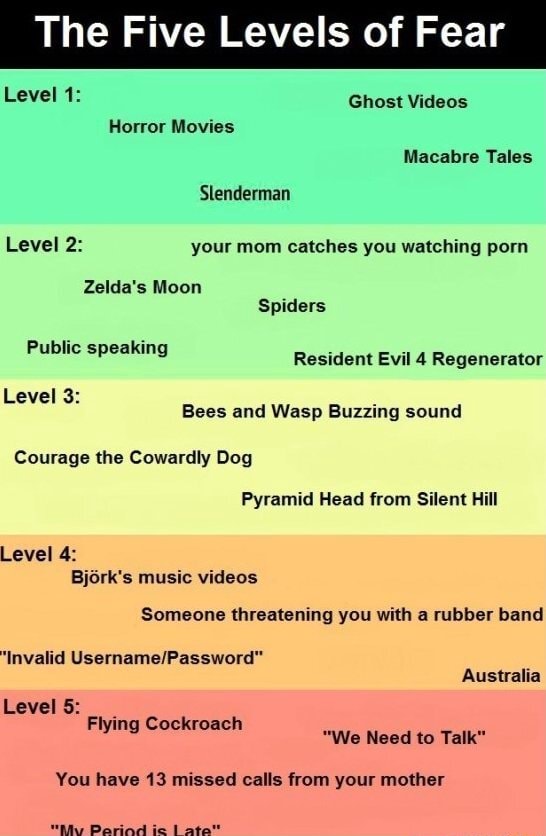 Levels of fear - The Five Levels of Fear Level 1: Ghost Videos Horror ...