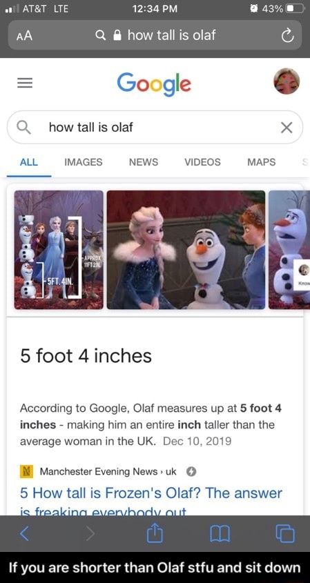 AA Q how tall is olaf = Google Q how tall is olaf ALL IMAGES NEWS ...