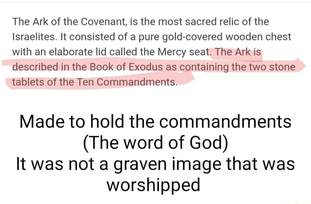 The Ark of the Covenant, is the most sacred relic of the Israelites. It ...