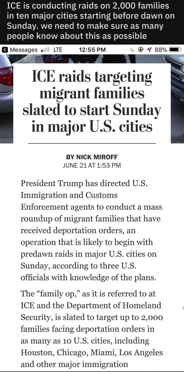 Ice Is Conducting Raids On 2 000 Families In Ten Major Cities Starting