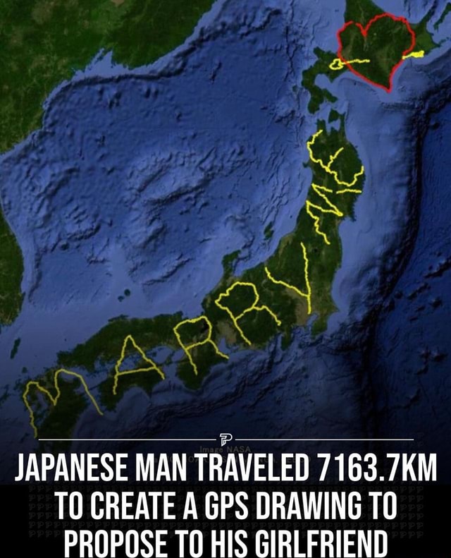 JAPANESE MAN TRAVELED 7163.7KM TO CREATE A GPS DRAWING PROPOSE TO HIS ...