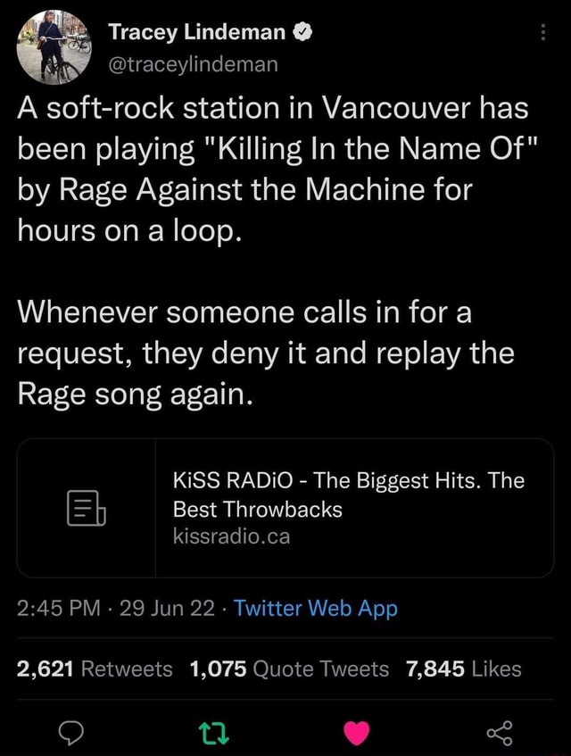 Tracey Lindeman @traceylindeman A soft-rock station in Vancouver has ...