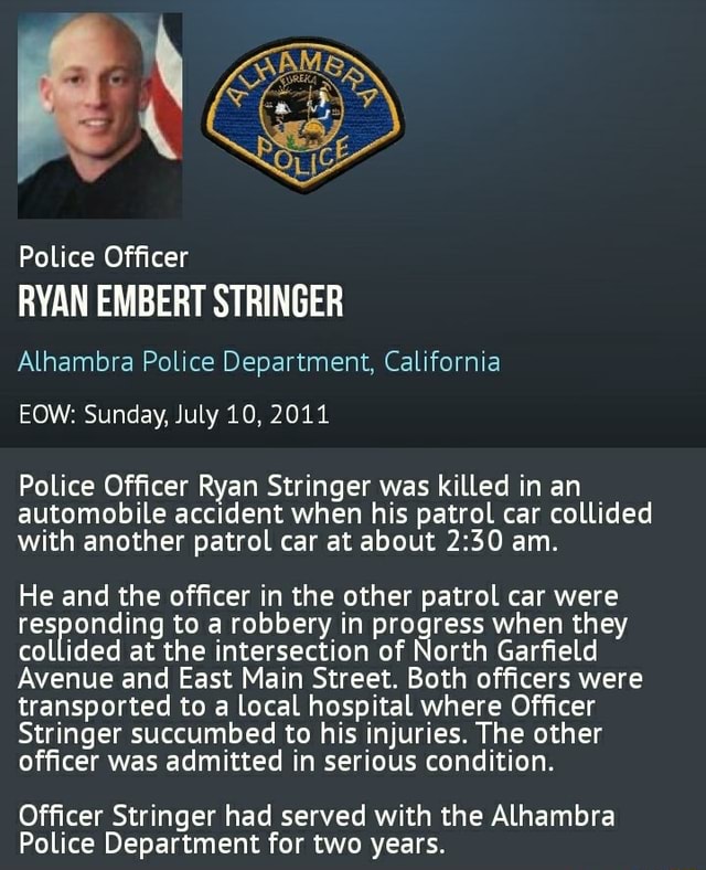 Police Officer RYAN EMBERT STRINGER Alhambra Police Department ...