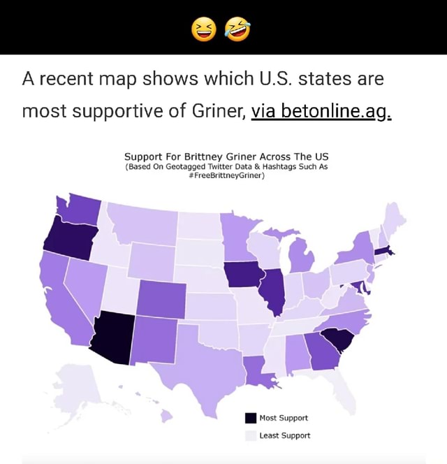 A recent map shows which U.S. states are most supportive of Griner, via ...