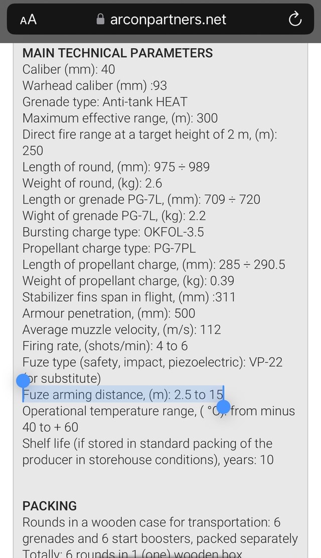 AA @ arconpartners.net MAIN TECHNICAL PARAMETERS Caliber (mm): 40 ...