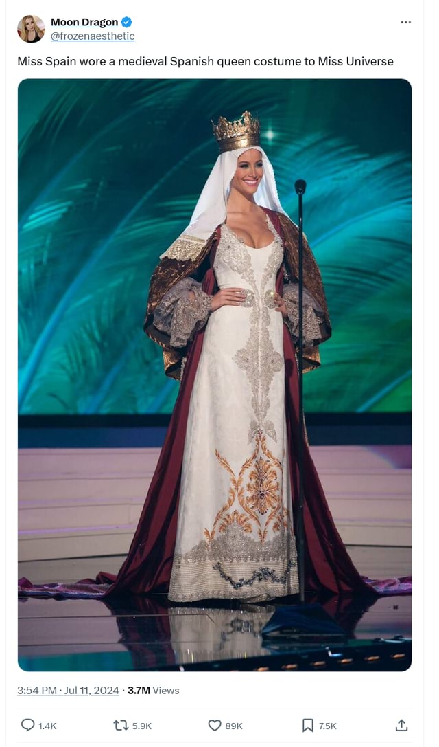 Moon Dragon Miss Spain wore a medieval Spanish queen costume to Miss ...