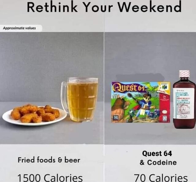 Rethink Your Weekend Quest 64 Fried foods & beer & Codeine 1500 ...