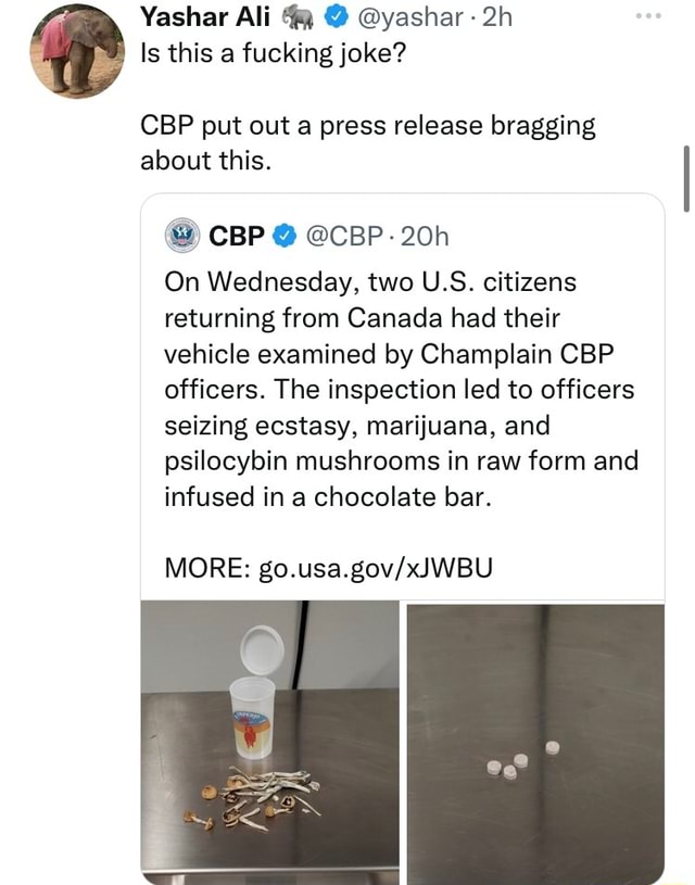 Yashar Ali @ @yashar Is this a fucking joke? CBP put out a press ...